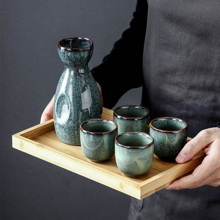 Japanese Wine Set Retro Japanese Sake Jug Cup Pottery Wine Dispenser ...