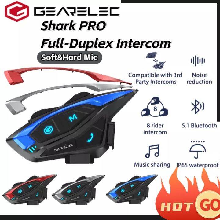 GEARELEC Shark Motorcycle Bluetooth Intercom Headset For Helmet Headset ...