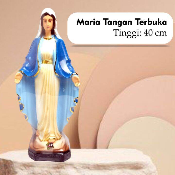 Patung Bunda Maria Tangan Terbuka 40 cm/Patung Devosi Maria Warna Biru ...