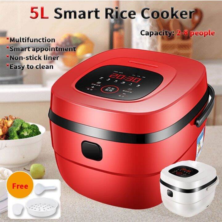 Rice Cooker 5L Family Multifunctional Red Rice Cooker 2-8 People Fully Automatic Intelligent ...