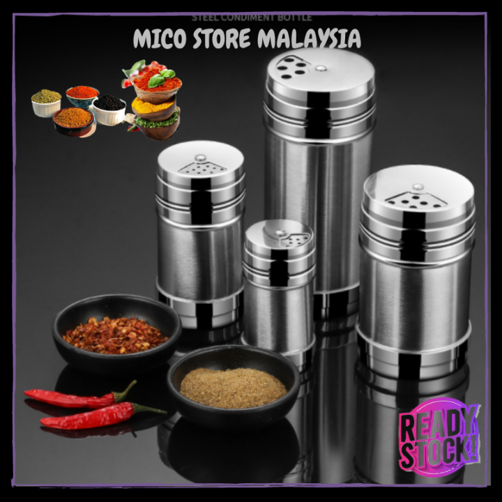 MICO.Seasoning Stainless Steel Container Condiment Bottle Salt Sugar Bottle Pepper Shaker Bottle ...
