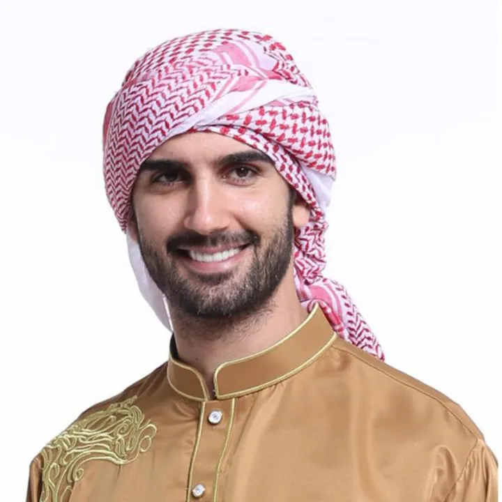 HAN Muslim Men Plaid Print Headscarf Arab Shemagh Dubai Turban Cap Neck ...