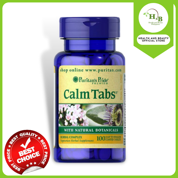 Puritans Pride Calm Tabs with Valerian, Passion Flower, Hops, Chamomile Mood and Stress 100 ...