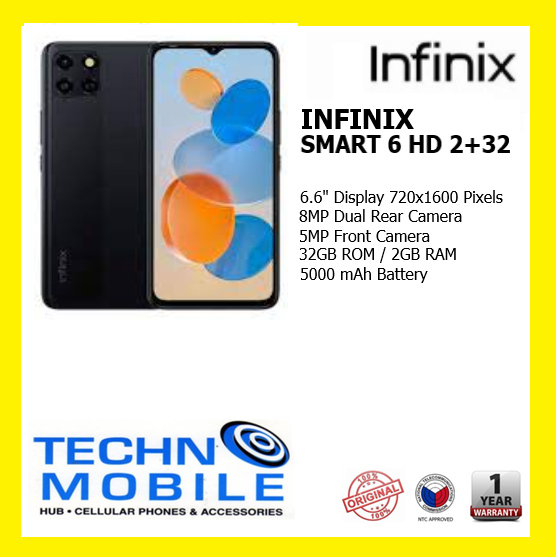 Infinix Smart 6 HD 2GB RAM + 32GB ROM, 1 year warranty | Lazada PH