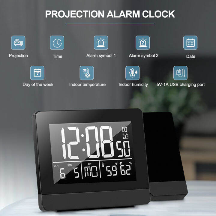 （HOT）Geevon Projection Clock With Temperature And Humidity Table Watch ...