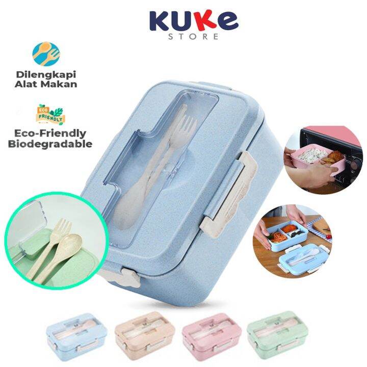KUKE Lunch Box Set / Kotak Bekal Makan Jerami / Kotak Makan Anti Tumpah Free Sendok dan Garpu ...
