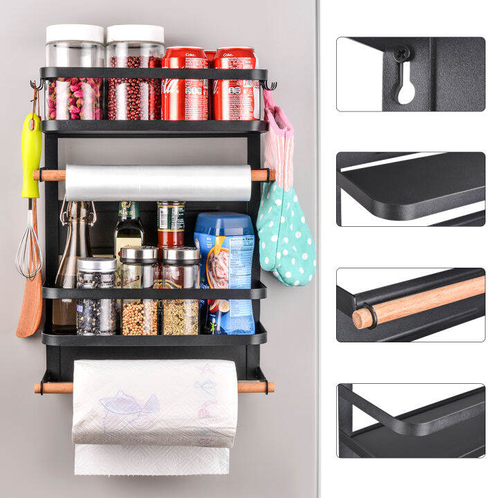 Magnetic Spice Rack,4 Tier Kitchen Magnetic Shelf for Refrigerator ...