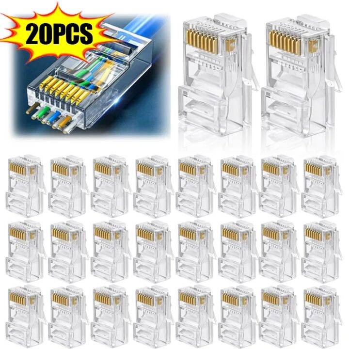 20Pcs CAT6 RJ45 Connectors Gigabit Network Cable Modular Plug Adapters ...