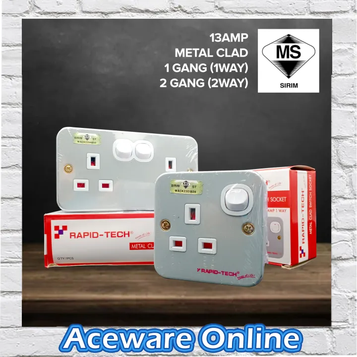 DOUBLE (2 WAY) SINGLE (1 WAY) METAL CLAD SWITCH SOCKET 13 AMP SIRIM ...