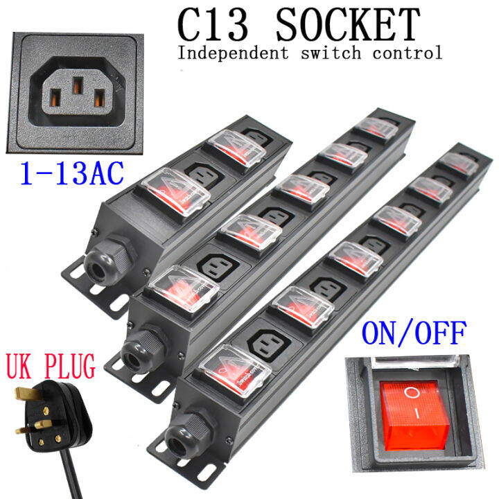 PDU 1U network cabinet rack mounted power board distribution C13 socket independent switch 2m ...