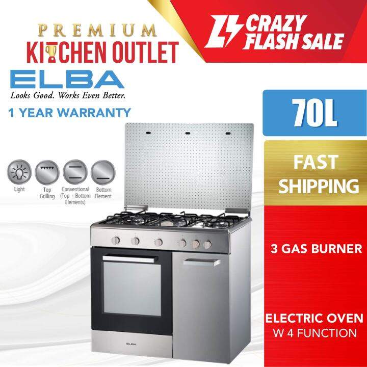 ELBA EGC-C9783E(SS) 3 Burner Sabaf Burner Free Standing Cooker Gas ...