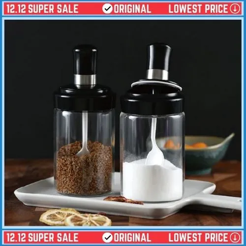 Glass Seasoning Tank Kitchen Spice Kit Bottles Pepper Spoon Seasoning ...