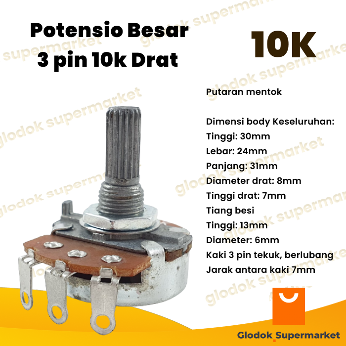 Potensio Besar 3 pin 10k Drat Mono Kaki 3 Tekuk 103 | Lazada Indonesia