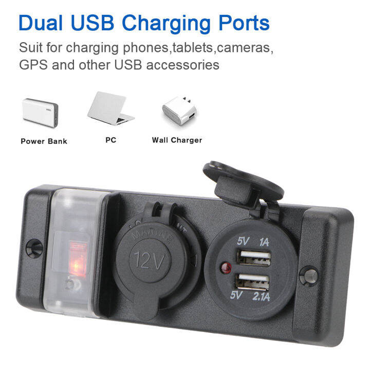 Dual USB Socket Charger 2.1A1A Breaker แผงสวิตช์ไฟ LED & ซ็อกเก็ตไฟแช็ก ...