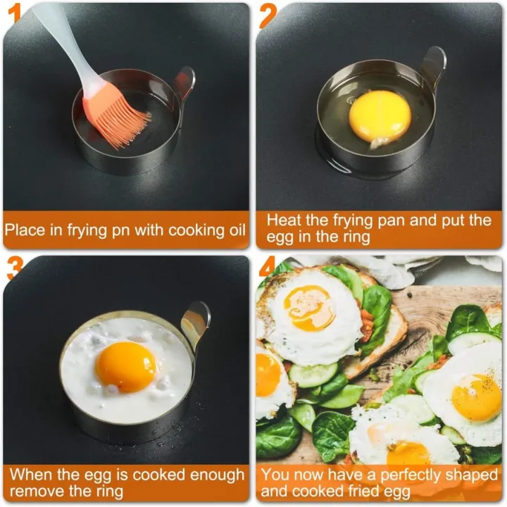 2pcs Stainless Steel Round Egg Rings Molder with Handle Eggs Shaper ...