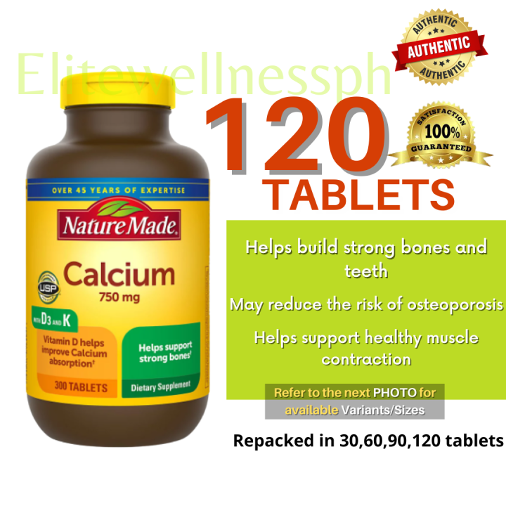 120 Tablets- Nature Made Calcium 750mg with Vitamin D3 and K AUTHENTIC ...