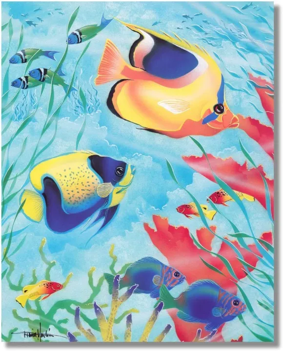 Tropical Striped Blue and Yellow Ocean Fish Reef Wall Picture X Art ...
