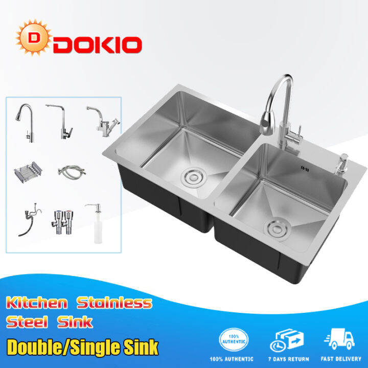 304 Kitchen Sink Stainless Double Tub with faucet 3mm thick Lababo stainless set for kitchen ...