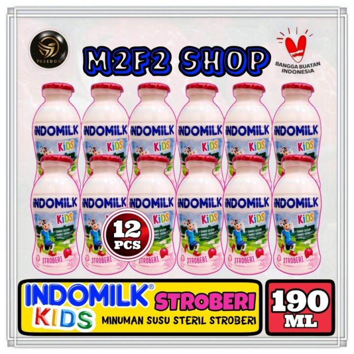 Susu Indomilk Steril Botol Pet Stroberi | Strawberry - 190 ml (Kemasan ...