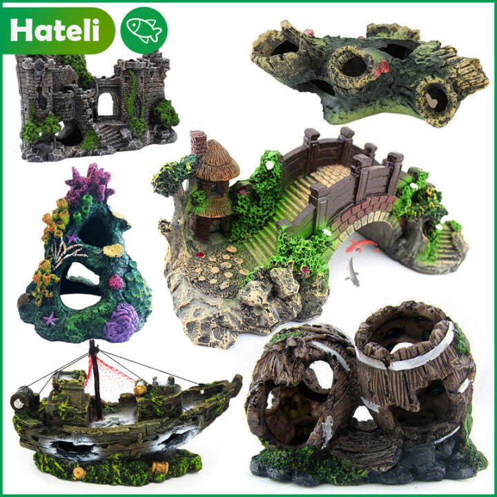 HATELI Fish Tank Arch-สะพานเรซิ่น Arch-Bridge ประดิษฐ์ Drawbridge Rock ...