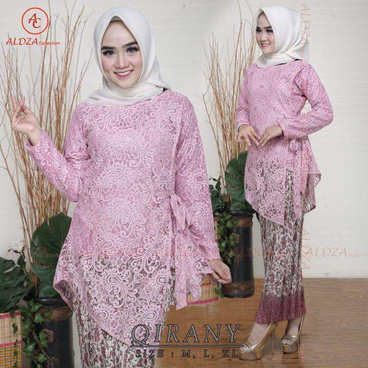 SET KEBAYA BROKAT QIRANY KINTANI DUSTY PINK / STELAN KEBAYA BROKAT ...