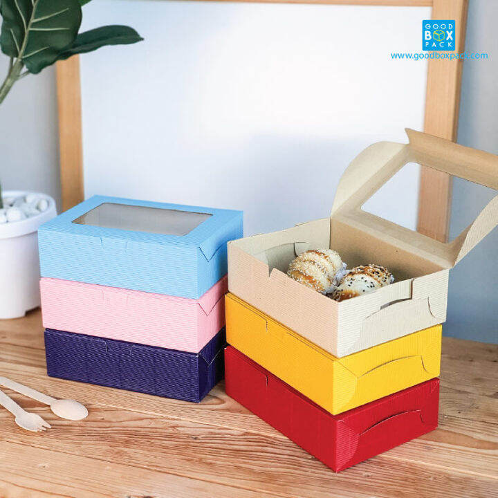 Goodboxpack(10ใบ/แพ็ค)กล่องขนมผืนผ้า กล่องของขวัญ กล่องลูกฟูกโชว์ลอน พรีเมี่ยม กล่องเบเกอรี่ ...