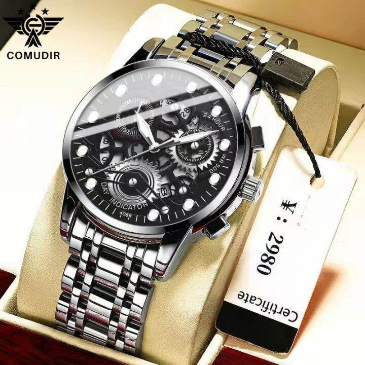 COMUDIR Men's Watch Hollow Out Fully Automatic Design Waterproof Glow ...