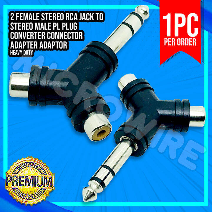 2 Female Stereo RCA Jack to Stereo Male PL Plug Converter Connector ...