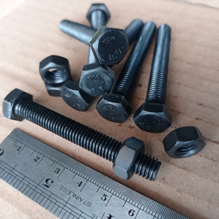 BAUT HEXAGON BAJA HTB 8.8 M8 X 60 / PANJANG 6CM / BAUT BAJA M8 X 60 HITAM / BAUT M8X60 BAJA ...