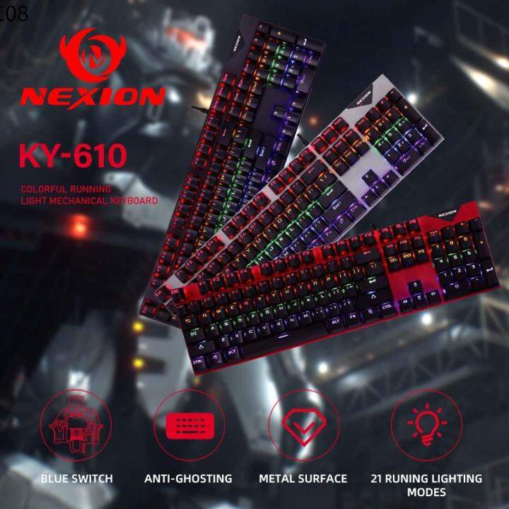 ☀NEXION KY-610 RGB Mechanical Keyboard Light Changing Color 20 RUNNING ...