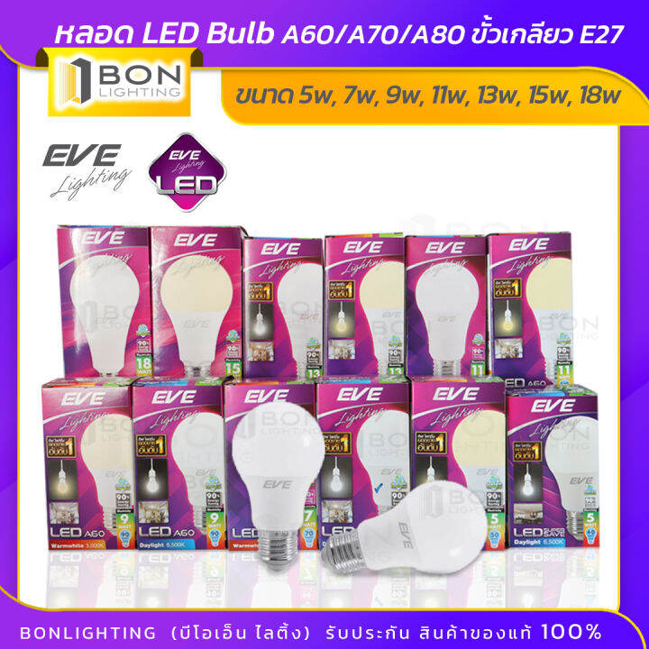ถูกสุด!EVE หลอดไฟ LED Bulb 5w,7w,9w,11w,13w,15w,18w รุ่น A60/A70/A80 ขั้ว E27 | Lazada.co.th