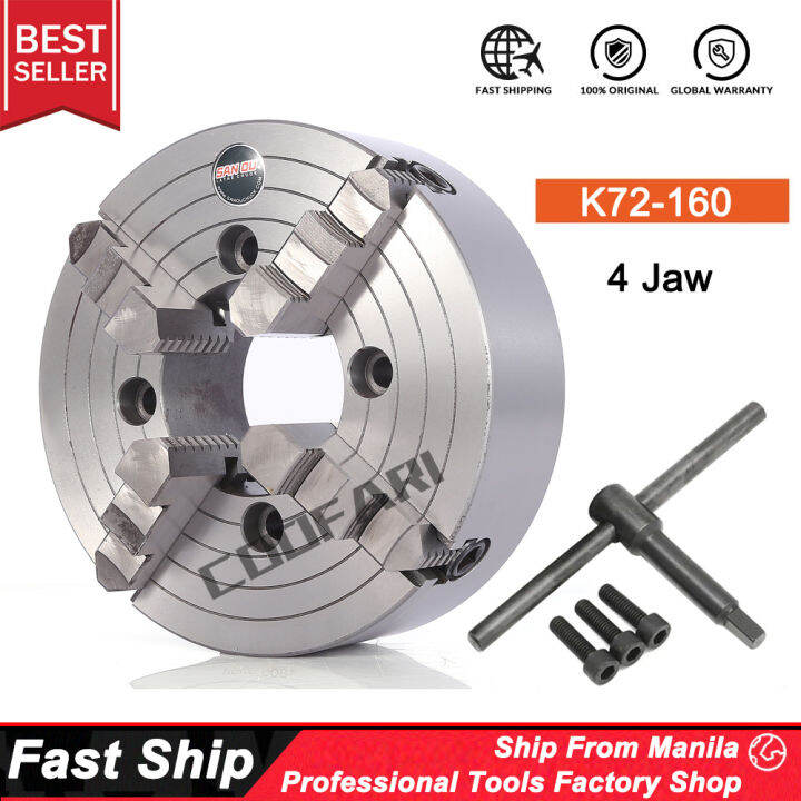 4 Jaw Manual Lathe Chuck 125mm K72-160 Independent Reversible W/ 4PCS Mounting Screw for Wood ...