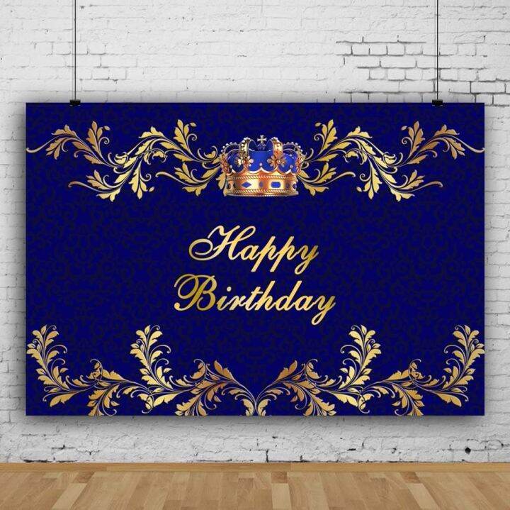 5x3ft Crown Blue Gold Birthday Backdrop King Prince Royal Background ...
