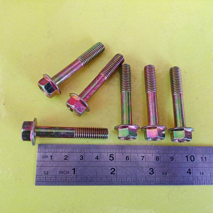 FLANGE BOLT KUNING M8 X 45 / BAUT 12 KUNCI 12 / BAUT TOPI M8 X 45 KUNING / FLANGE BOLT M8X45 ...