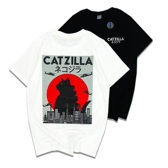 เสื้อยืดแขนสั้น เสื้อสกรีน ลาย Catzilla - Oversize เสื้อคอกลม เสื้อคู่ ...