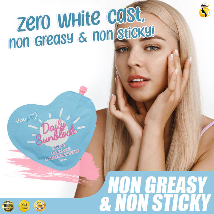 Dear Face Daily Sunblock Cream 50ml UVA&UVB with SPF 50 Zero White cast ...