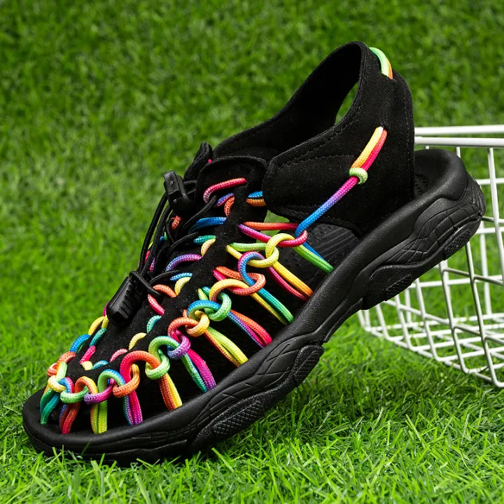 EMIKE ใหม่สไตล์รองเท้าแตะเด็ก กีฬากลางแจ้งลุยรุ่นกลวงทอรองเท้าแตะลำลอง ...