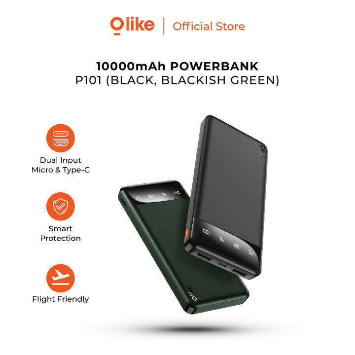 POWER BANK Olike P101 LED Dual Input MicroUSB Dan Type C10000mAh 12W Original - Garansi Resmi 1 ...