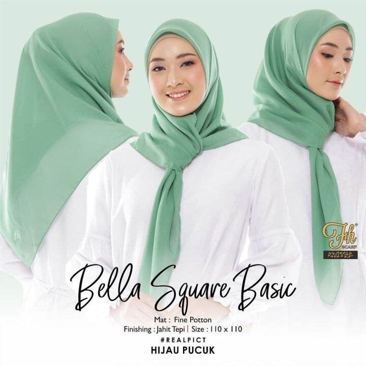 Bella Square Basic Premium Warna Hijau Pucuk Wardah / Daily Hijab / Hijab segiempat 4 / Jilbab ...