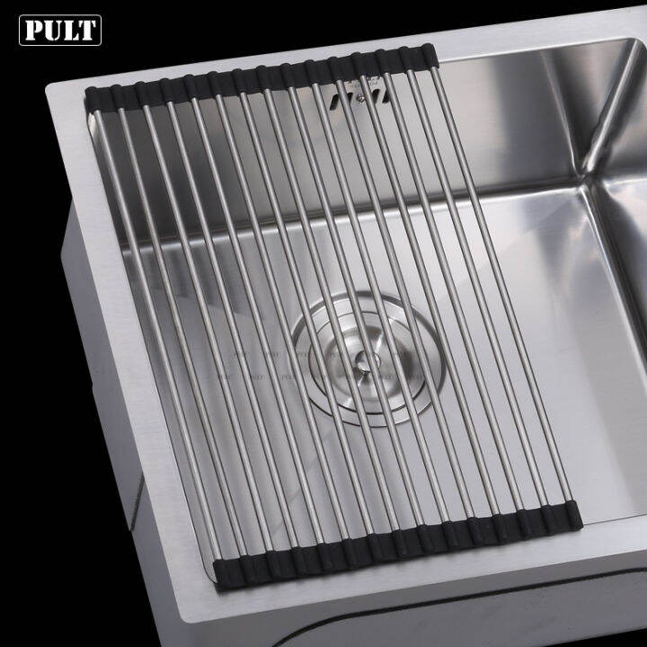 T PULT foldable drain shutter stainless steel drain basket kitchen sink ...