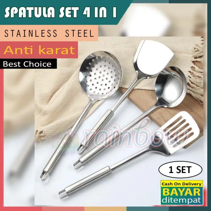 rainbow - 1 SET 4 IN 1 Spatula Stainless Steel Spatula Set Isi 4 Sodet ...