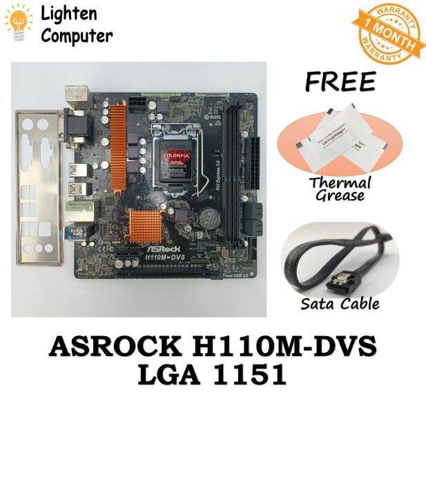 【FREE GIFT】 Asrock H110M-DVS R3.0 Motherboard | H110 | LGA 1151 | 6th 7th Gen Intel | mATX Micro ...