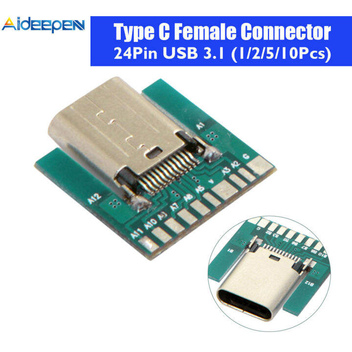 Original Aideepen 1/5PCS USB 3.1 Type C 24Pin USB-C Female Plug Socket Connector SMT Type with ...