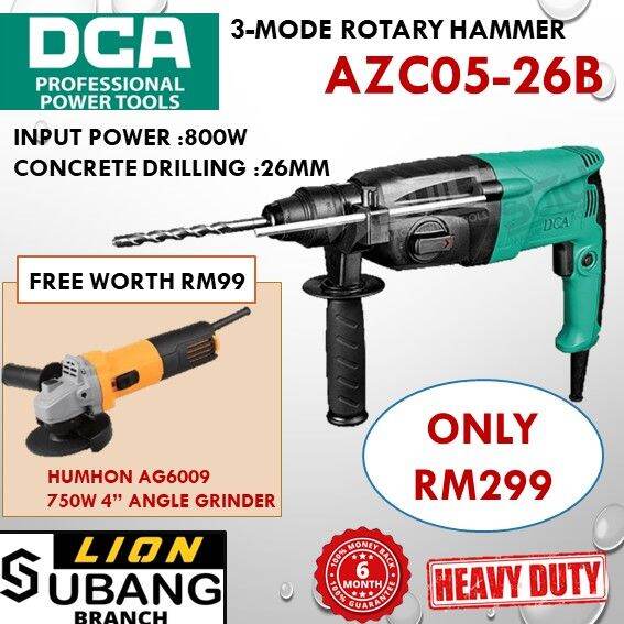 DCA PROMOTION COMBO AZC05-26B 800W Rotary Hammer - Free HUMHON 4" Angle ...