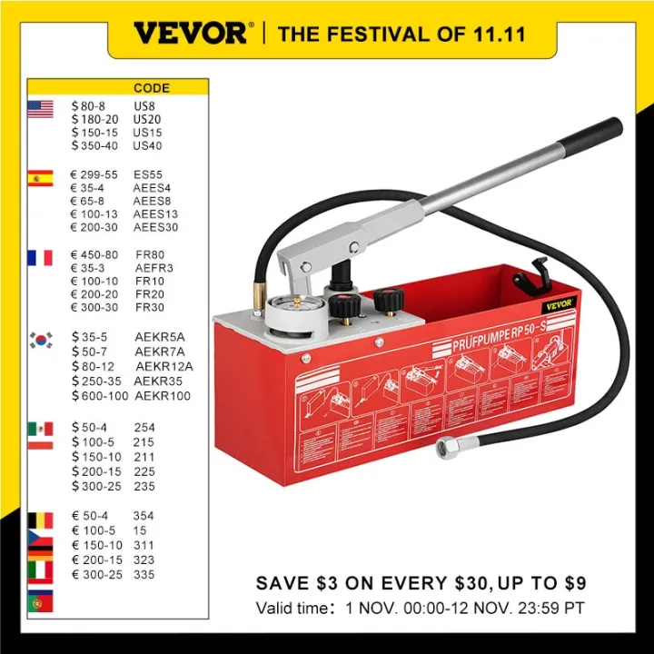 VEVOR Hydraulic Manual Pressure Test Pump Hydrostatic Water Pressure ...