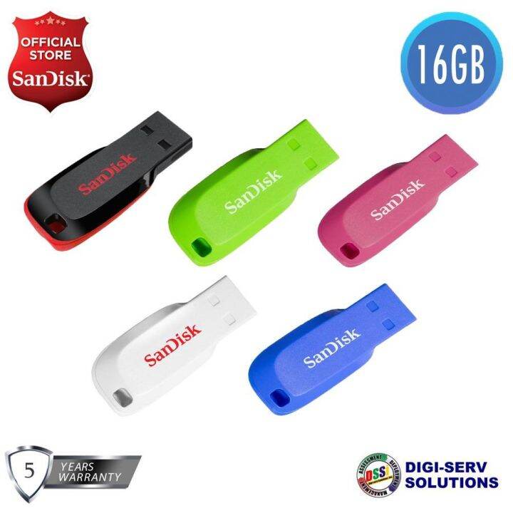 Set Of 5 All Colors) Sandisk Sdcz50-016g Cruzer Blade 16Gb Flash Drive ...