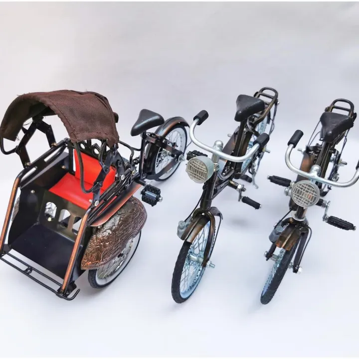 paket miniatur becak dan sepeda bahan logam paket 2 in 1 dekorasi ...