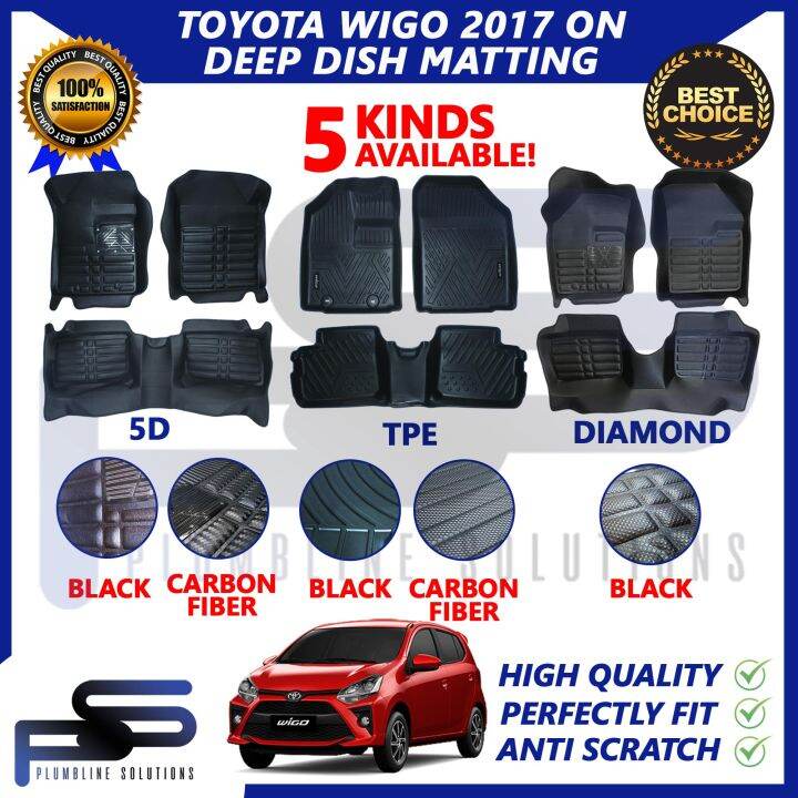 TPE 5D ( BLACK & CARBON FIBER ) Deep Dish Matting for Toyota Wigo 2016 ...