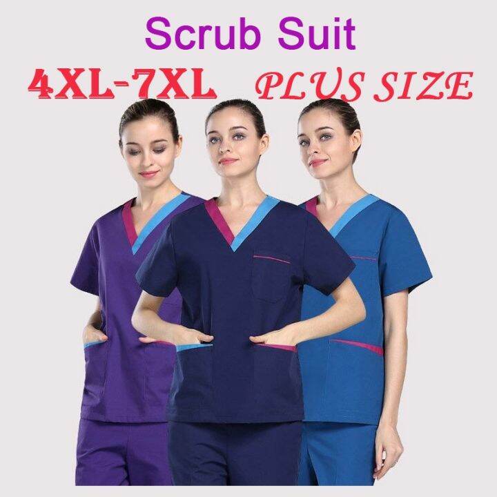 Free Name Plus Size 4XL-7XL Scrub Suit Set Medical Suits Dental Clinic ...