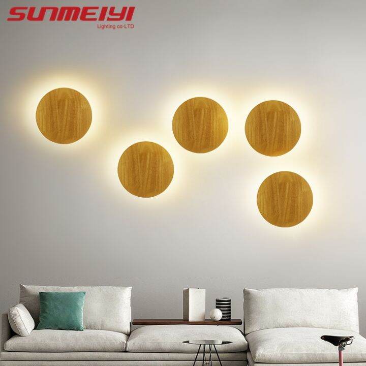 SUNEMIYI Modern Nordic Interior Wooden Wall Lamp Eclipse Wandlamp Bedroom Bedside Aisle Design ...